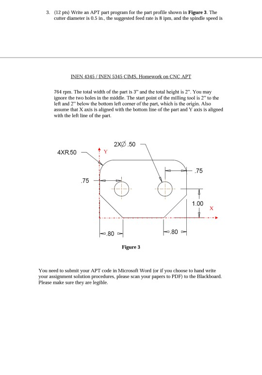 Solved 3. (12 pts) Write an APT part program for the part | Chegg.com