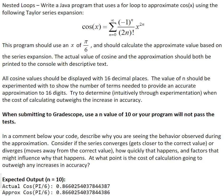Solved Nested Loops – Write a Java program that uses a for | Chegg.com