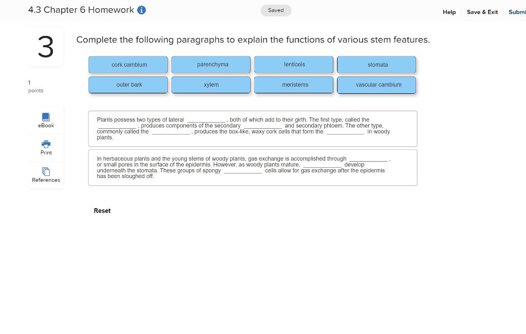 Solved 4.3 Chapter 6 Homework Saved Help Save & Exit Submi | Chegg.com