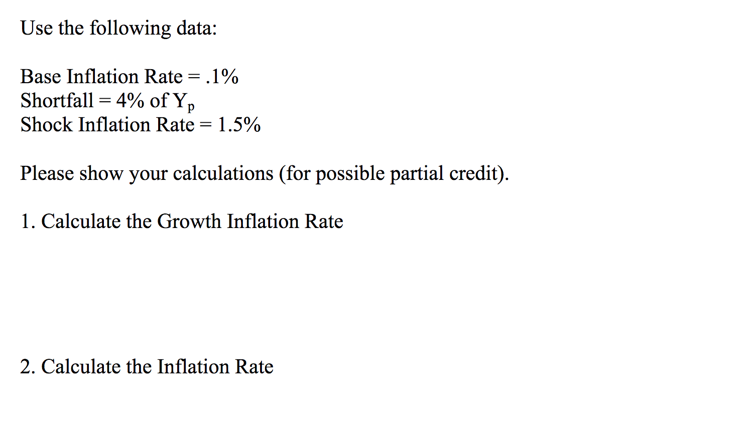 Use the following data: Base Inflation Rate = .1% | Chegg.com