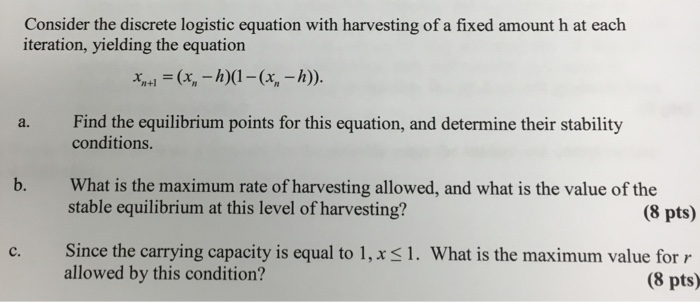 Solved Consider The Discrete Logistic Equation With