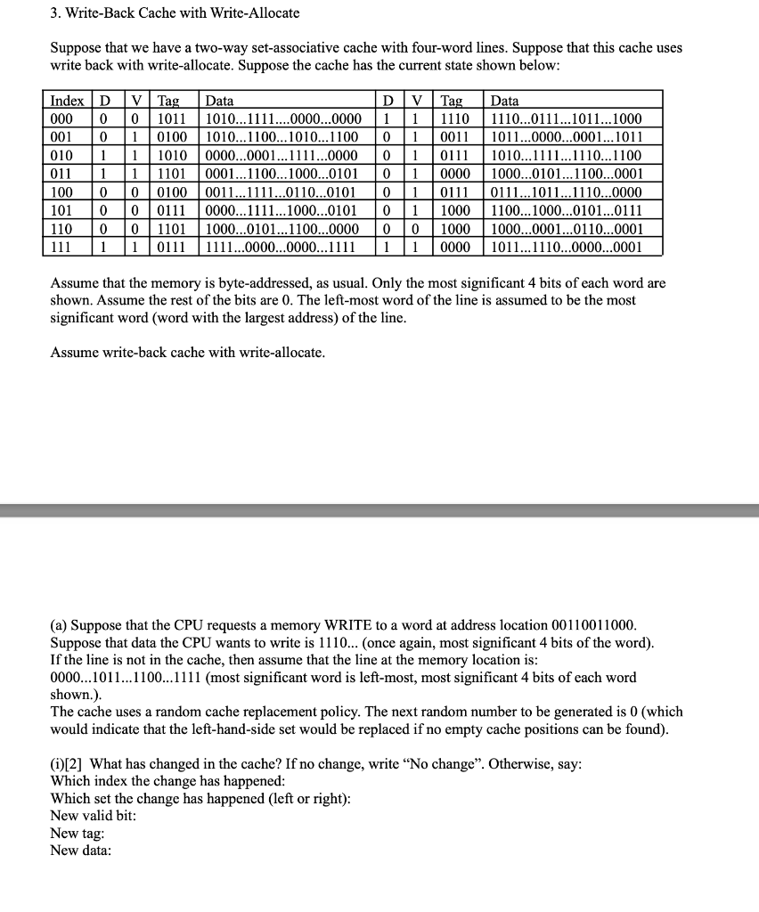Solved 3. Write-Back Cache with Write-Allocate Suppose that | Chegg.com