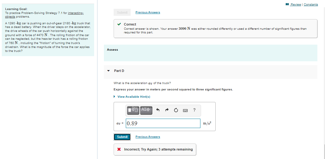 Solved Review Constants Submit Previous Answers Learning | Chegg.com