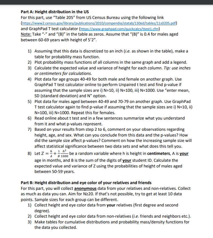 Part A: Height distribution in the US For this part, | Chegg.com