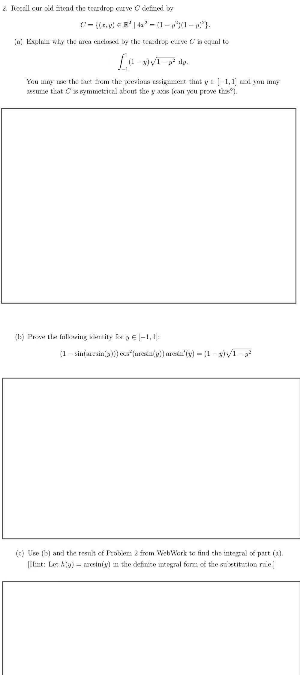 Solved 2. Recall our old friend the teardrop curve C defined | Chegg.com