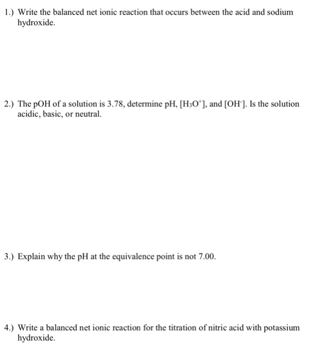 Solved 1.) Write the balanced net ionic reaction that occurs | Chegg.com