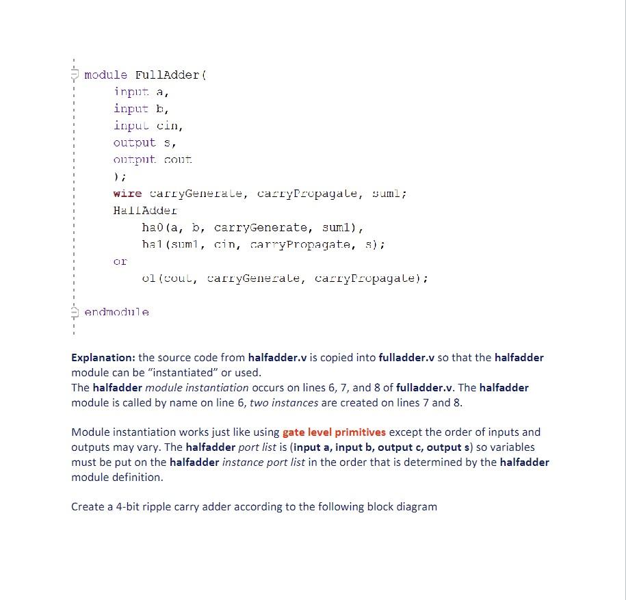 Solved Create a 4-bit ripple carry adder according to the | Chegg.com