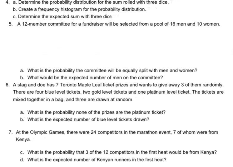 Solved 4. a. Determine the probability distribution for the | Chegg.com