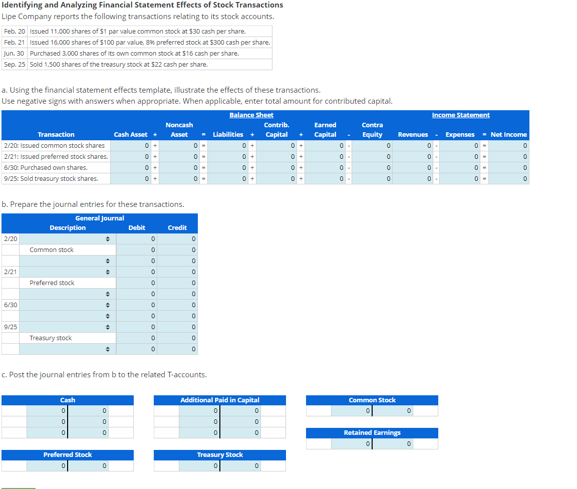 Solved Identifying and Analyzing Financial Statement Effects | Chegg.com