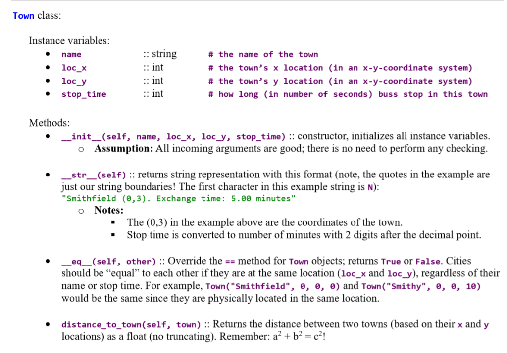 Town class Instance variables: # the name of the town | Chegg.com