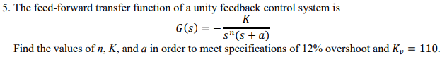 Solved 5. The feed-forward transfer function of a unity | Chegg.com