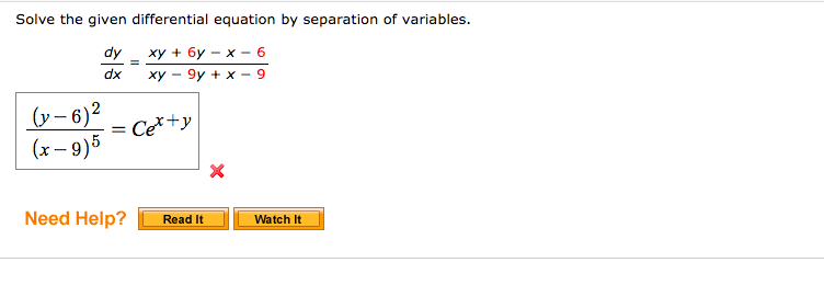 Solved Solve the given differential equation by separation | Chegg.com