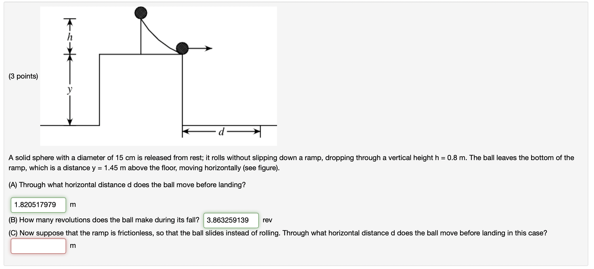 Solved ramp, which is a distance y=1.45 m above the floor, | Chegg.com