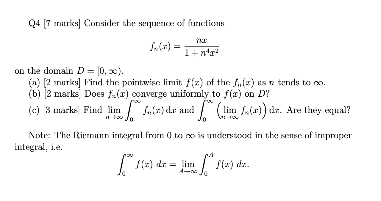 Solved Q4 [7 marks] Consider the sequence of functions | Chegg.com