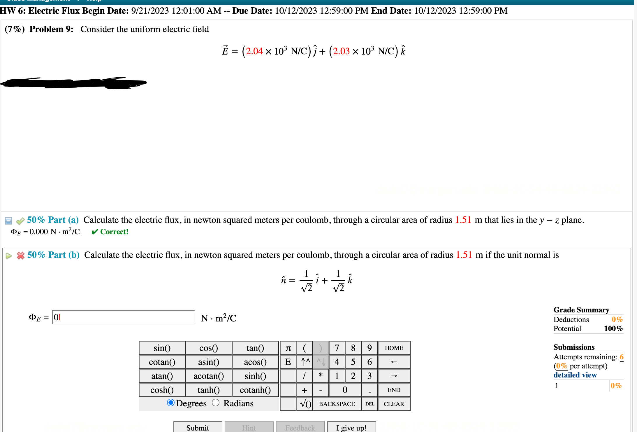 Solved HW 6: Electric Flux Begin Date: 9/21/2023 12:01:00 AM | Chegg.com