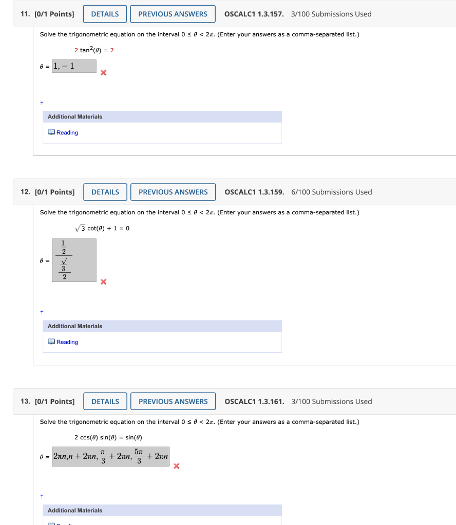 Solved Solve the trigonometric equation on the interval | Chegg.com