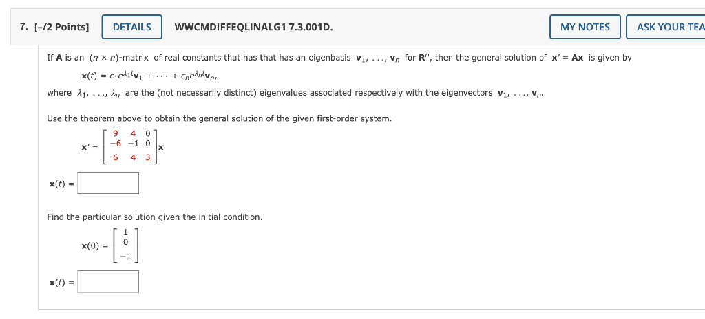 Solved 7. [-12 Points] DETAILS WWCMDIFFEQLINALG1 7.3.001D. | Chegg.com