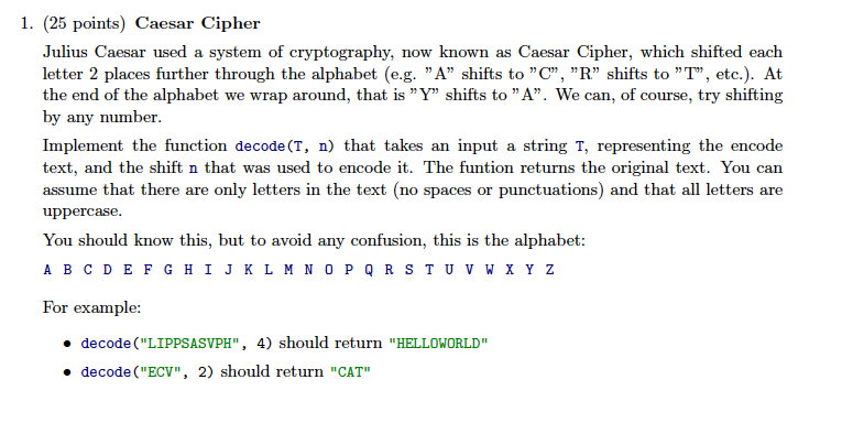 Solved Julius Caesar used a system of cryptography, now | Chegg.com