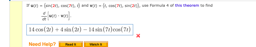 Solved If u(t) = (sin(2t), cos(7t), t) and v(t) = (t, | Chegg.com