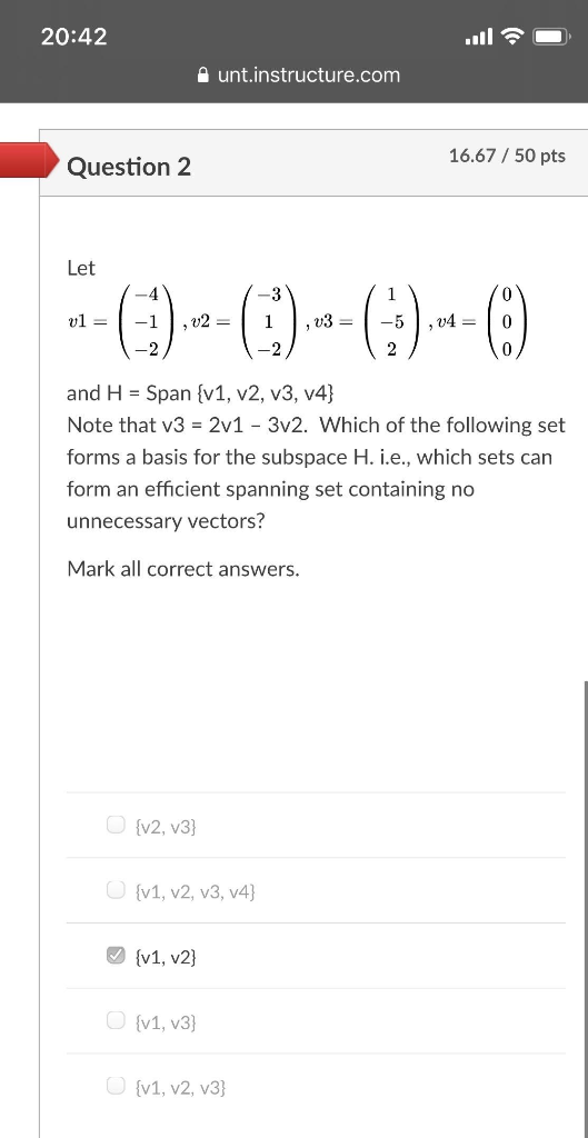 Solved 20:42 Aunt.instructure.com 16.67 / 50 pts Question 2 | Chegg.com