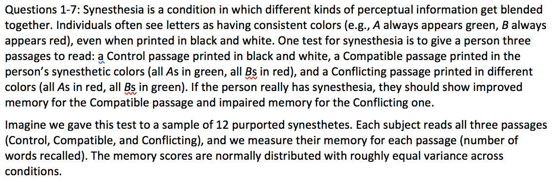 Solved Questions 1-7: Synesthesia is a condition in which | Chegg.com