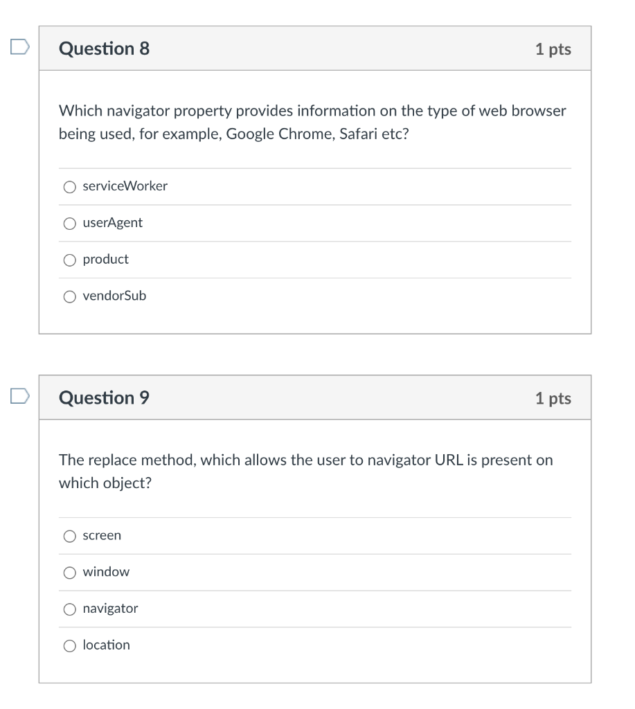 Solved Which navigator property provides information on the | Chegg.com