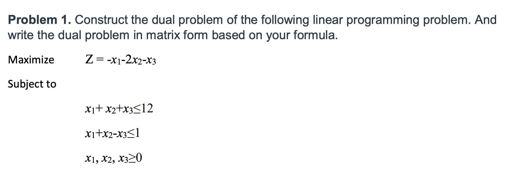 Solved Problem 1. Construct the dual problem of the | Chegg.com