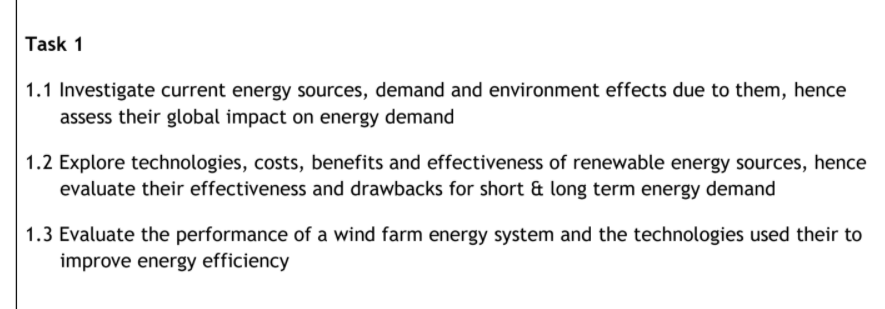 Solved Task 1 1.1 Investigate current energy sources, demand | Chegg.com