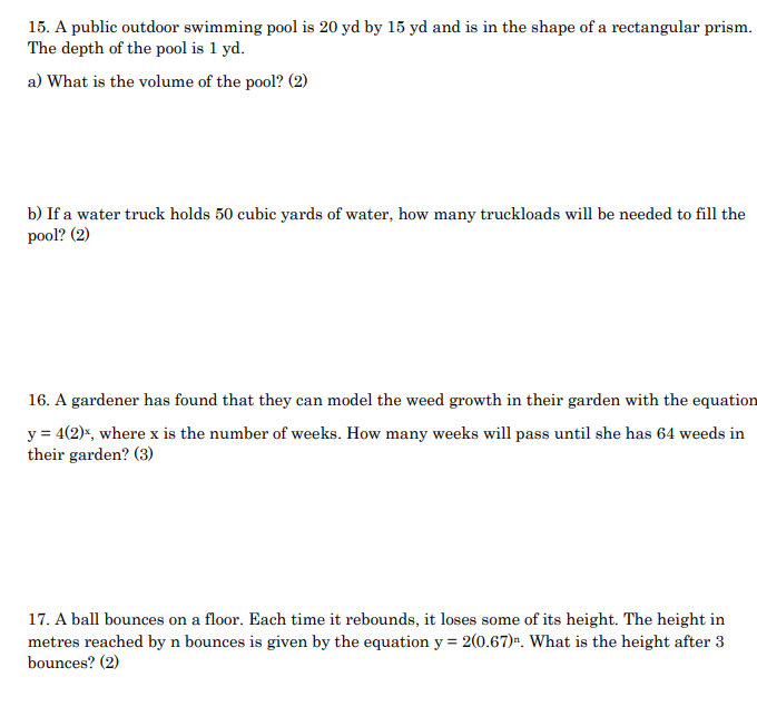 Solved 15. A public outdoor swimming pool is 20yd by 15yd | Chegg.com