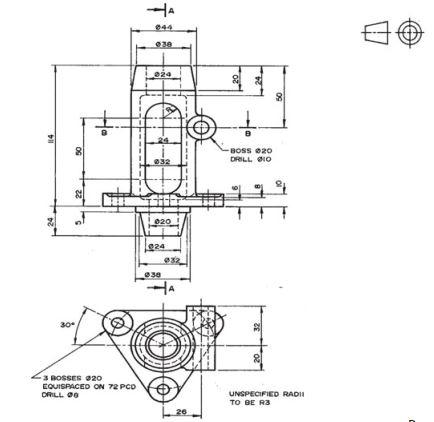Solved A plan and front elevation of an indicator sleeve are | Chegg.com