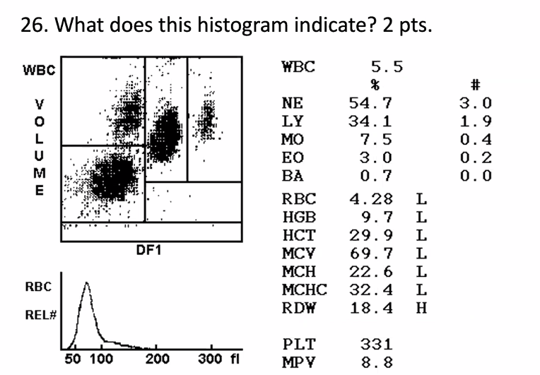 Solved 26. What does this histogram indicate? 2 pts. WBC WBC | Chegg.com