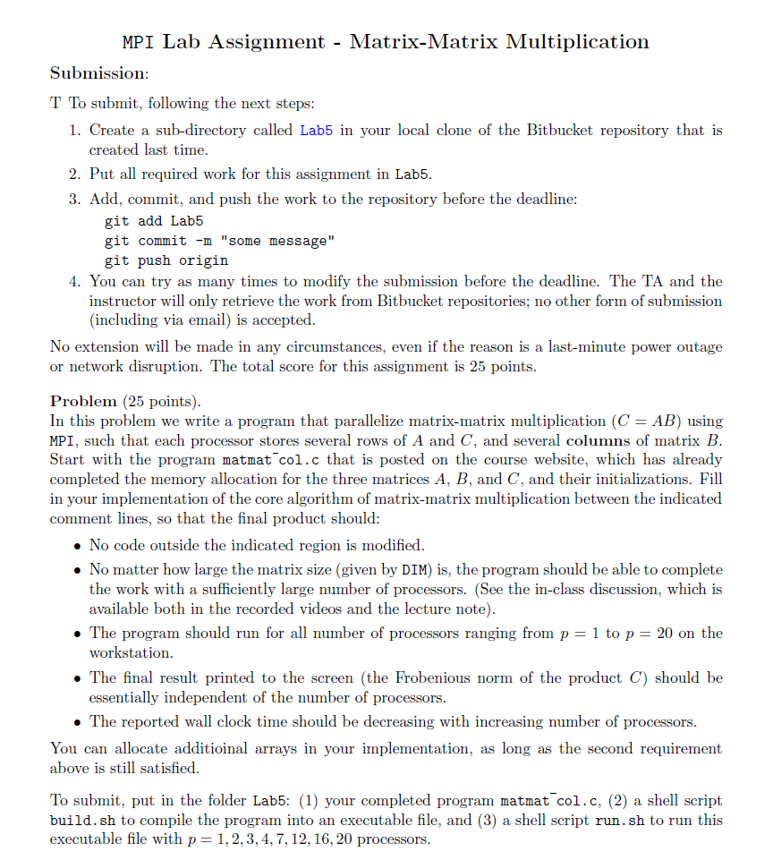 MPI Lab Assignment - Matrix-Matrix Multiplication | Chegg.com