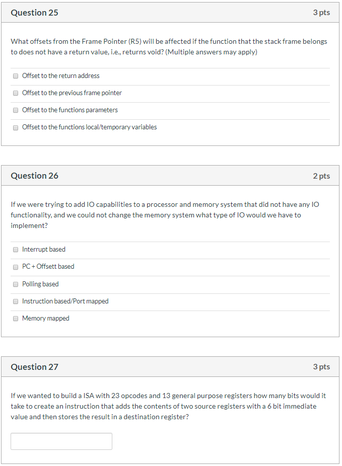 Solved Question 25 3 pts What offsets from the Frame Pointer | Chegg.com