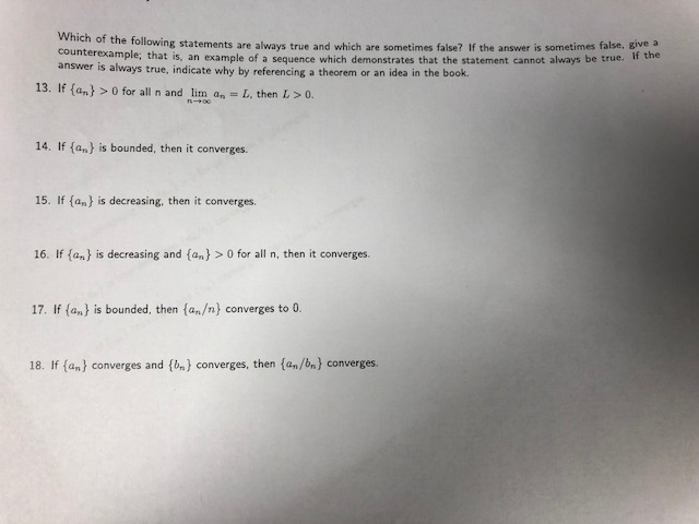 Solved Which of the following statements are always true and | Chegg.com