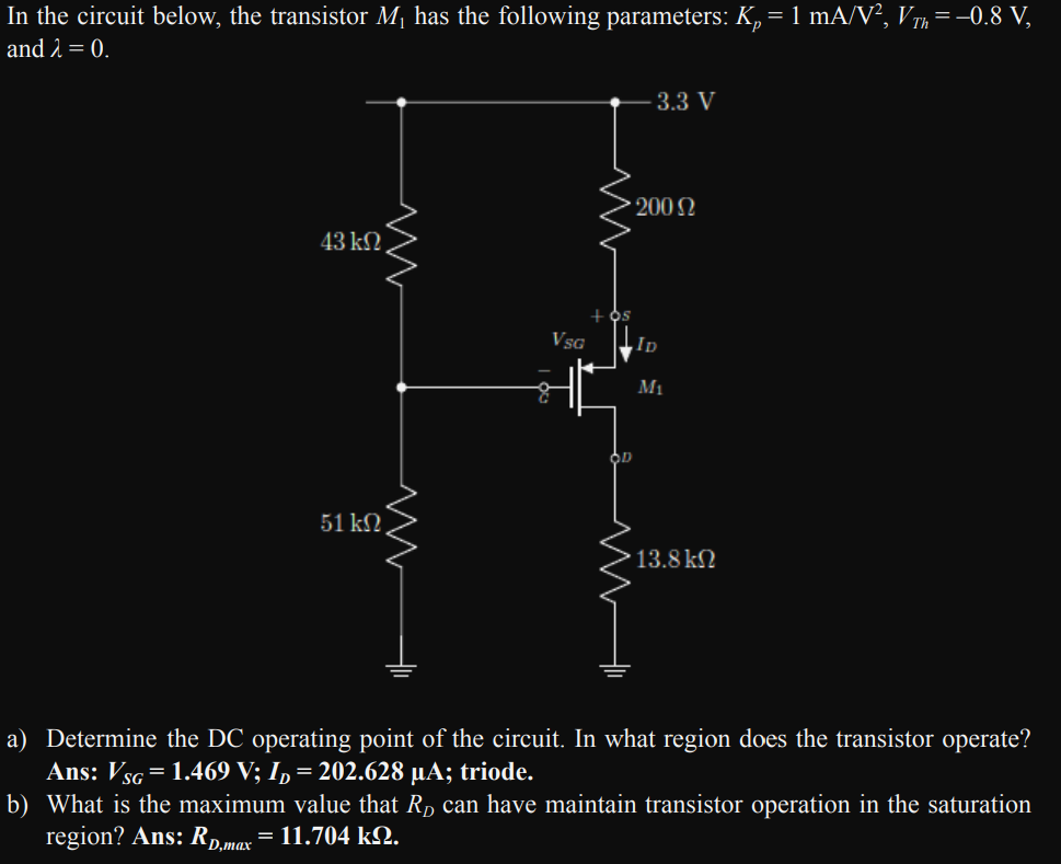 Solved In the circuit below, the transistor M1 has the | Chegg.com
