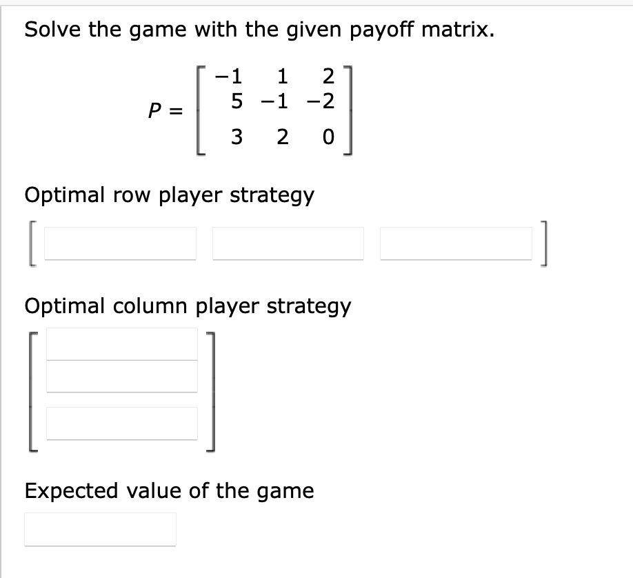 Solved Solve the game with the given payoff matrix. | Chegg.com