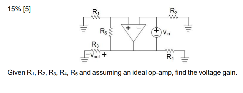 Solved 15% [5] R1 R امی + Vin R3 Vout + R4 Given R1, R2, R3, | Chegg.com