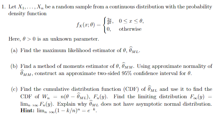 Solved Let X1,…,Xn be a random sample from a continuous | Chegg.com