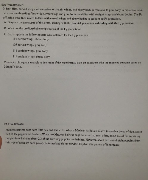 Solved E10 from Brooker: In fruit flies, curved wings are | Chegg.com