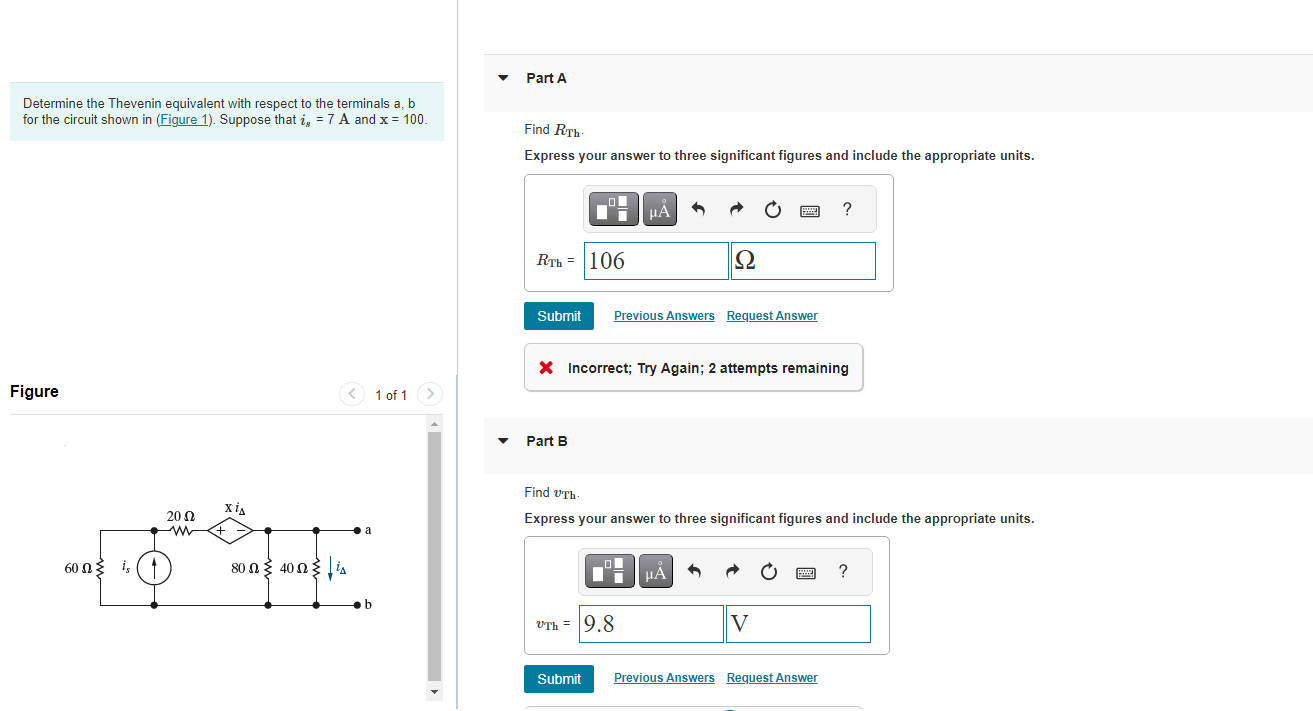 Solved Determine the Thevenin equivalent with respect to the | Chegg.com