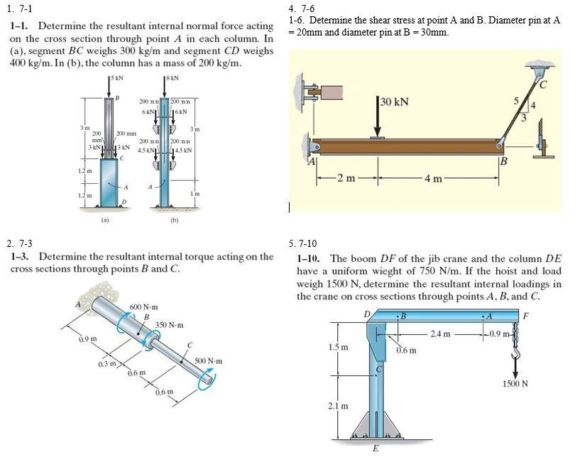 Solved 1. 7-1 1-1. Determine the resultant internal normal | Chegg.com