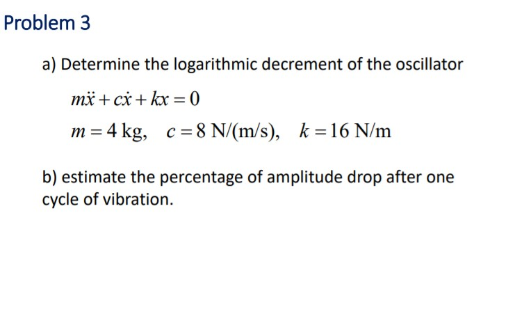 Solved Problem 3 a) Determine the logarithmic decrement of | Chegg.com