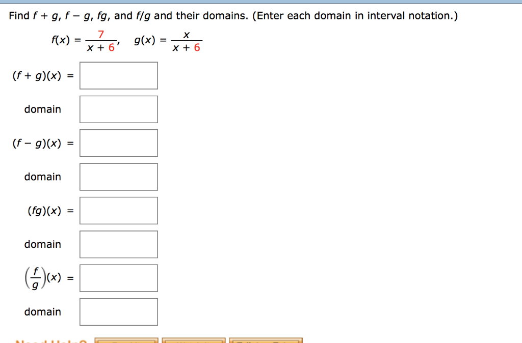 Solved Find f g, f- g, fg, and f/g and their domains. (Enter | Chegg.com