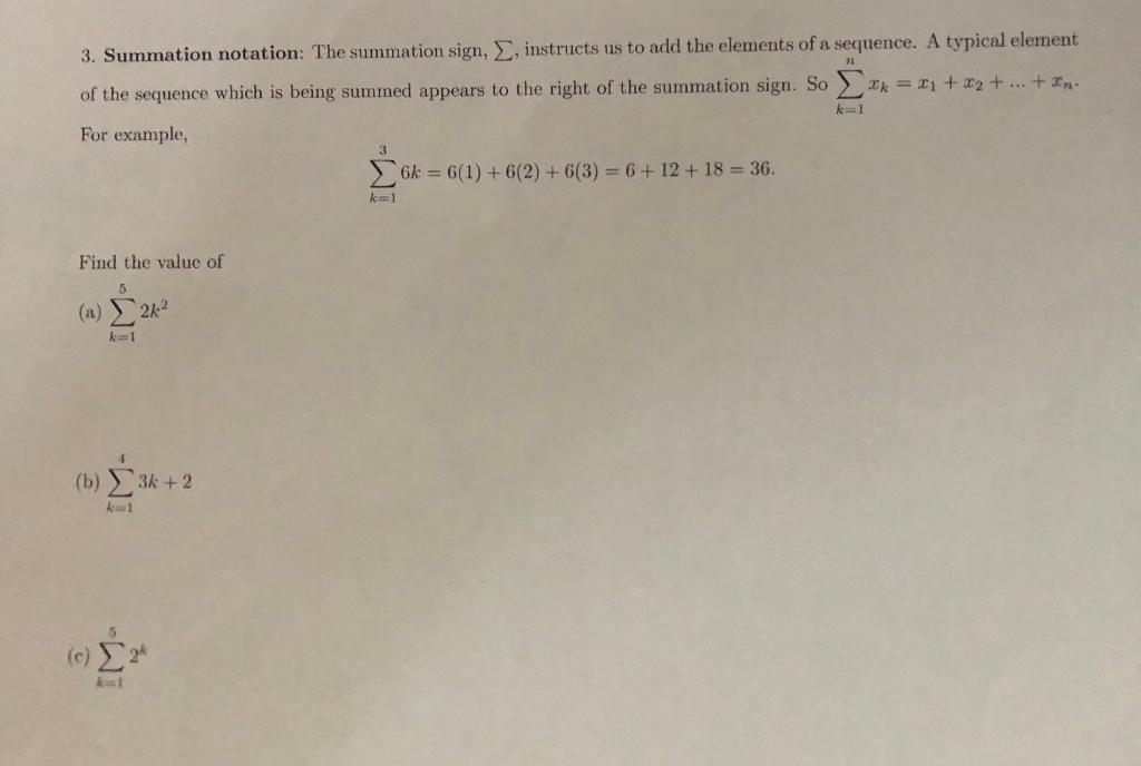 Solved 3. Summation notation: The summation sign, , | Chegg.com