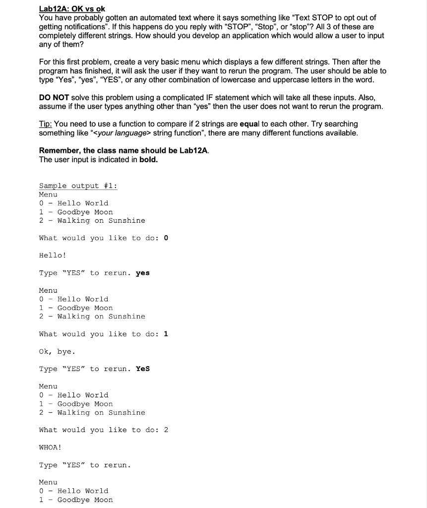 Solved Lab12A: OK vs ok You have probably gotten an | Chegg.com