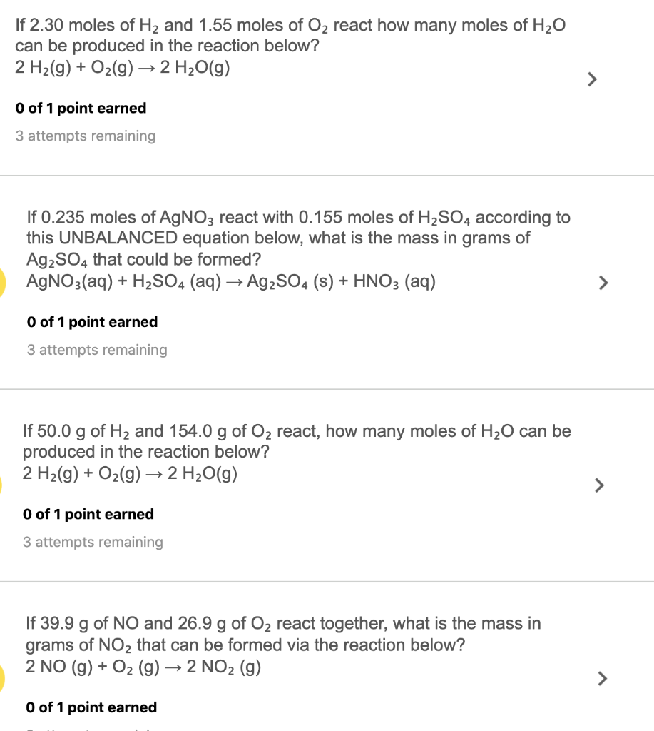 Solved If 2.30 moles of H2 and 1.55 moles of O2 react how | Chegg.com