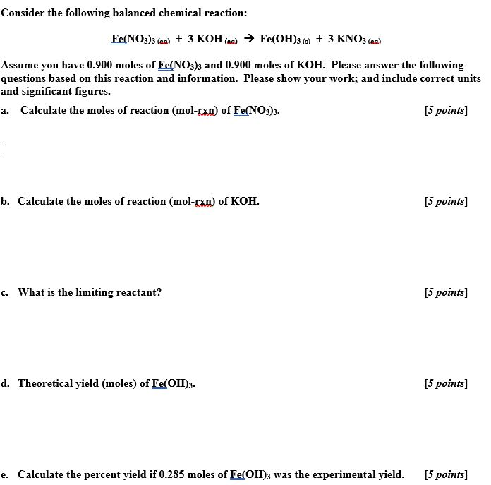 Solved Consider the following balanced chemical reaction: | Chegg.com