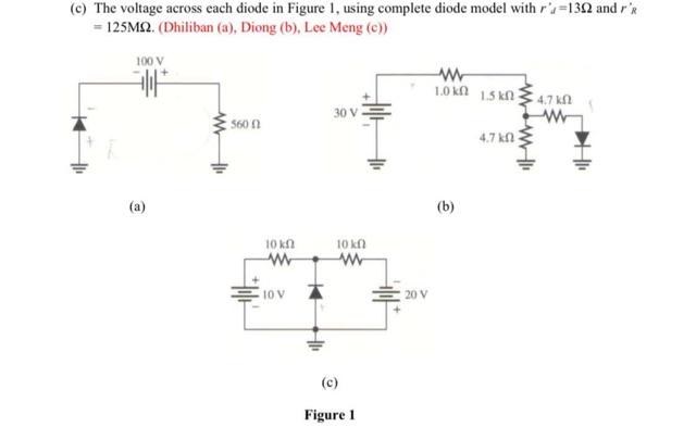 Solved (c) The voltage across each diode in Figure 1, using | Chegg.com