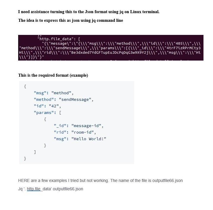 Solved I need assistance turning this to the Json format | Chegg.com