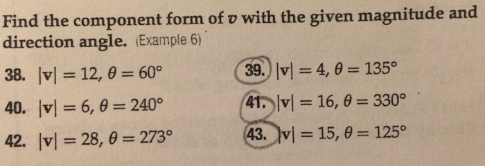 Solved Find the component form of u with the given magnitude | Chegg.com